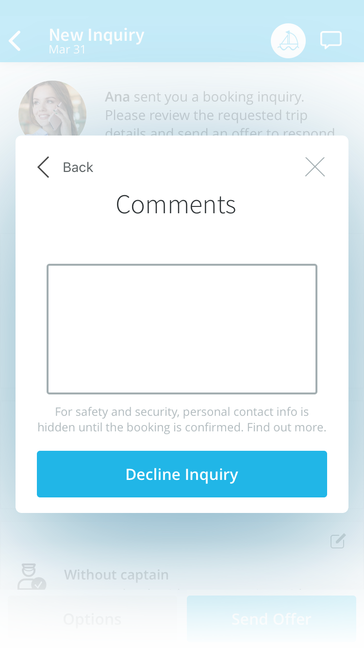 How do I decline a booking inquiry with the mobile app? – Getmyboat